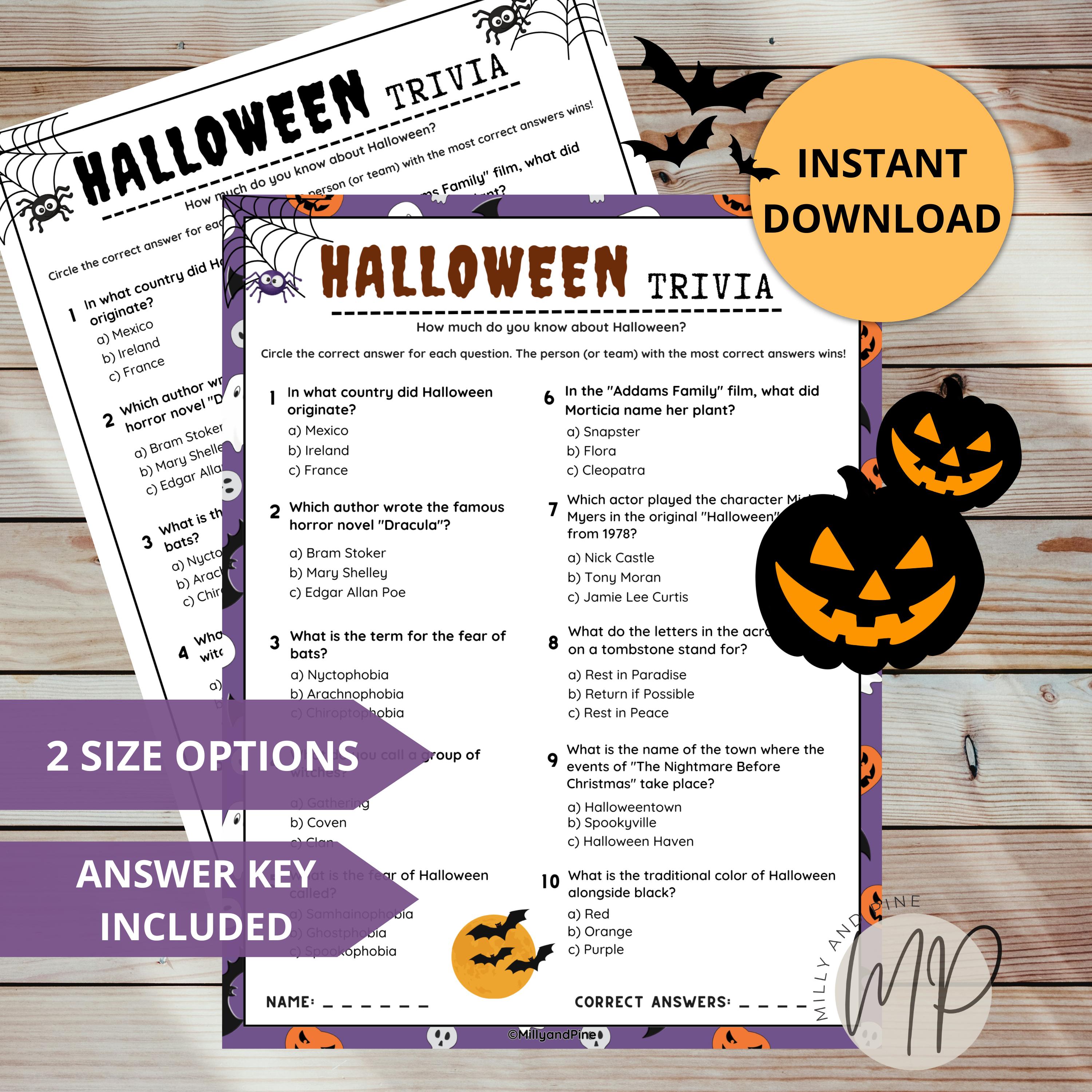 Halloween Trivia Game Printable for Adults Kids Family Halloween Party ...