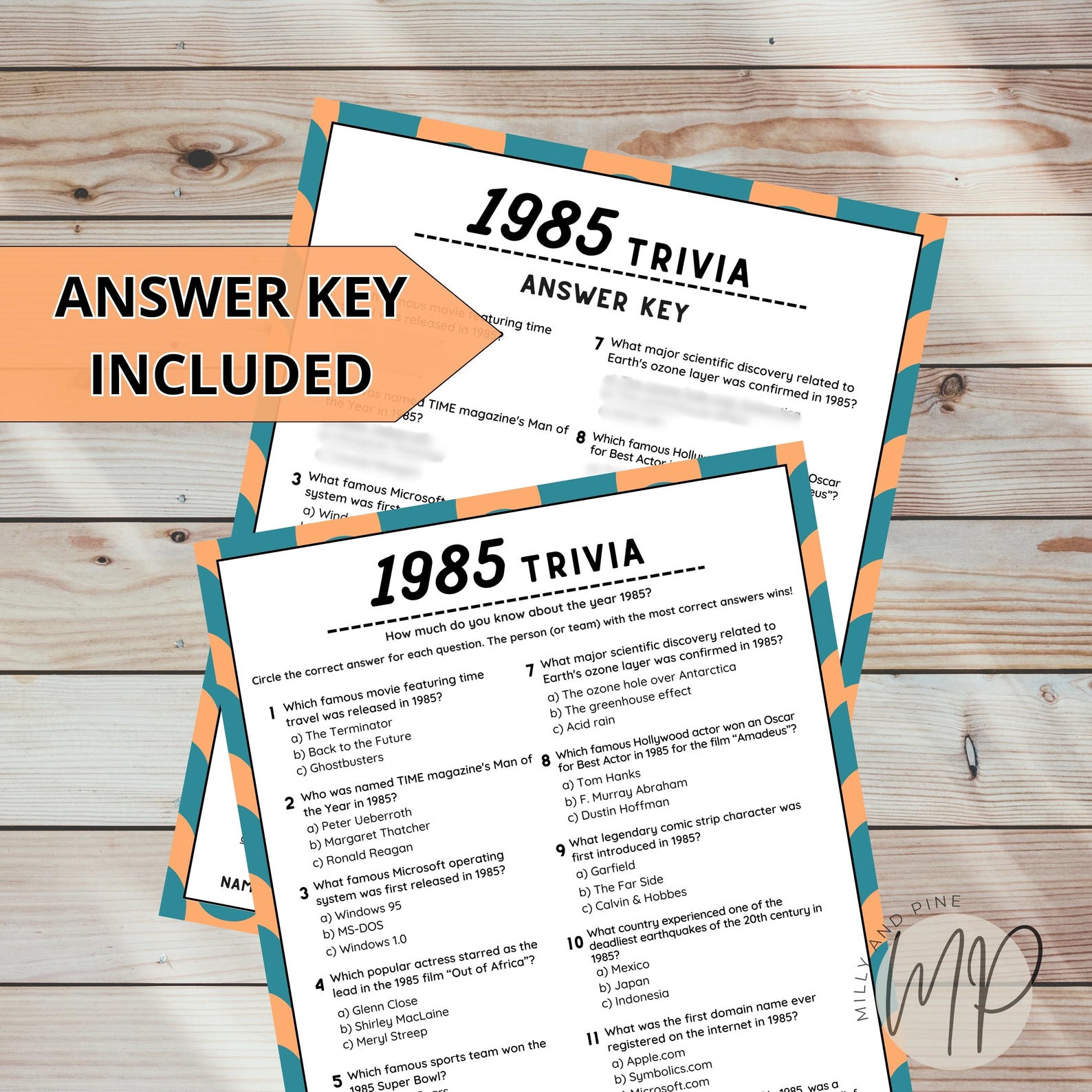 1985 Trivia Game 40th Birthday Born in 1985 Printable Game Adult ...