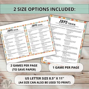 1975 Trivia Game 50th Birthday Born in 1975 Printable Game Adult ...