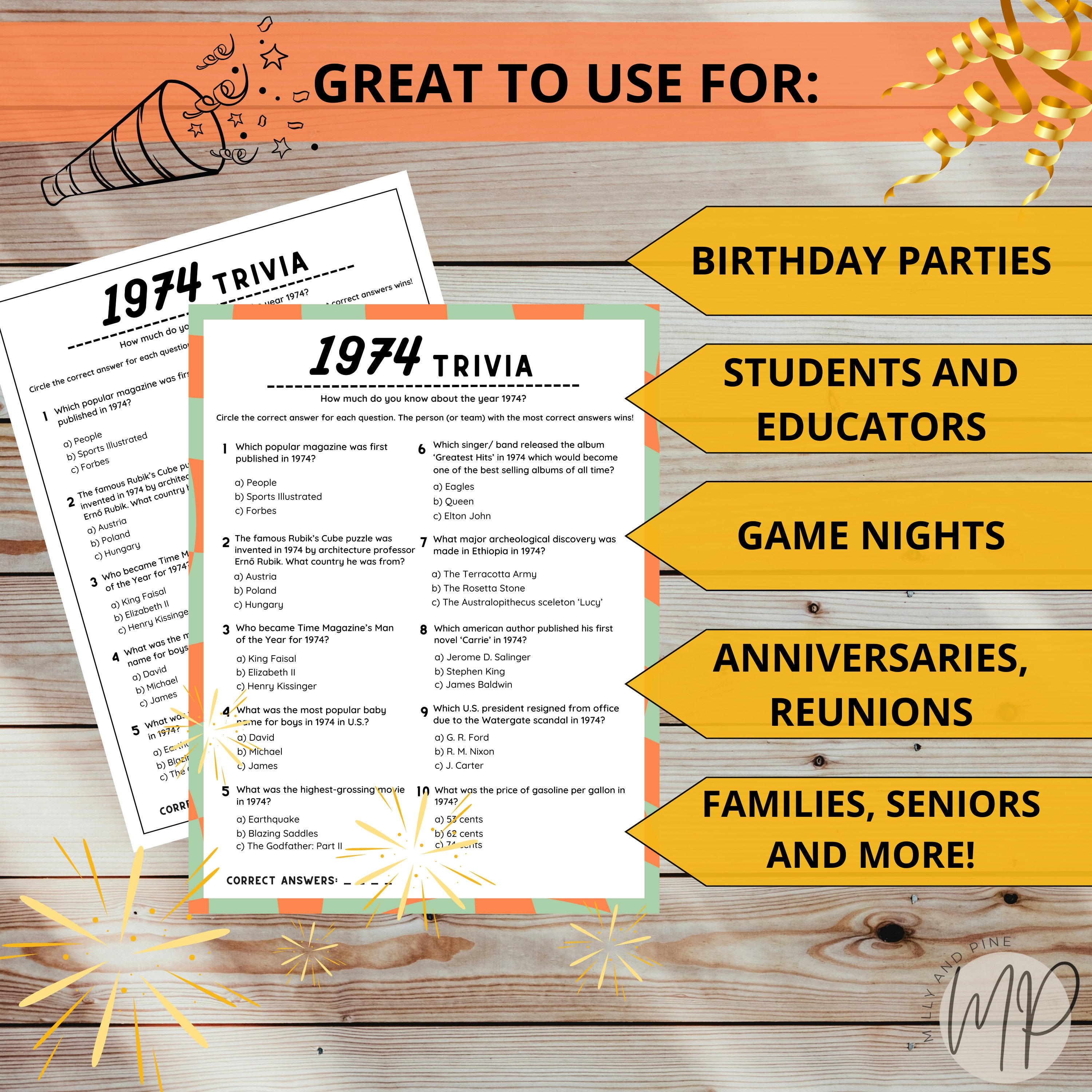 1974 Trivia Game 50th Birthday Born in 1974 Printable Games Adult ...