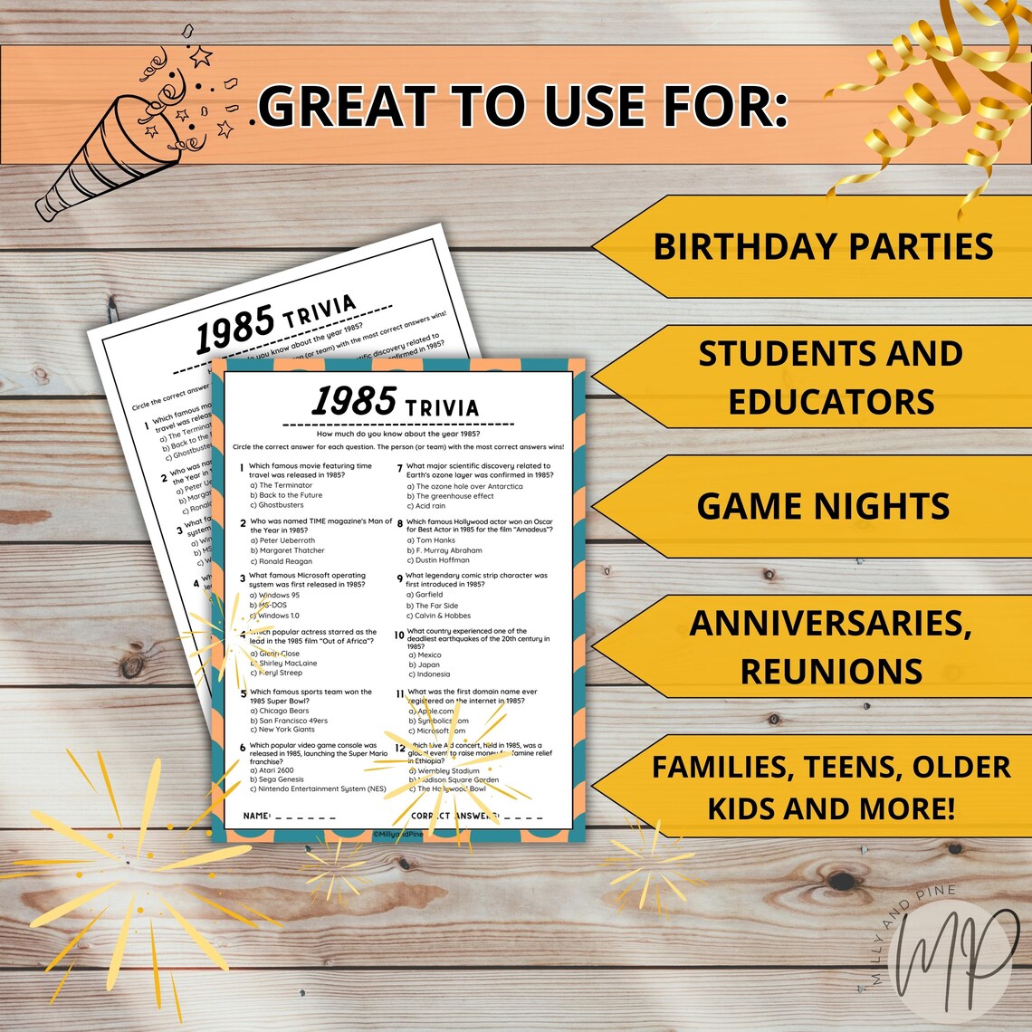 1985 Trivia Game 40th Birthday Born in 1985 Printable Game Adult ...