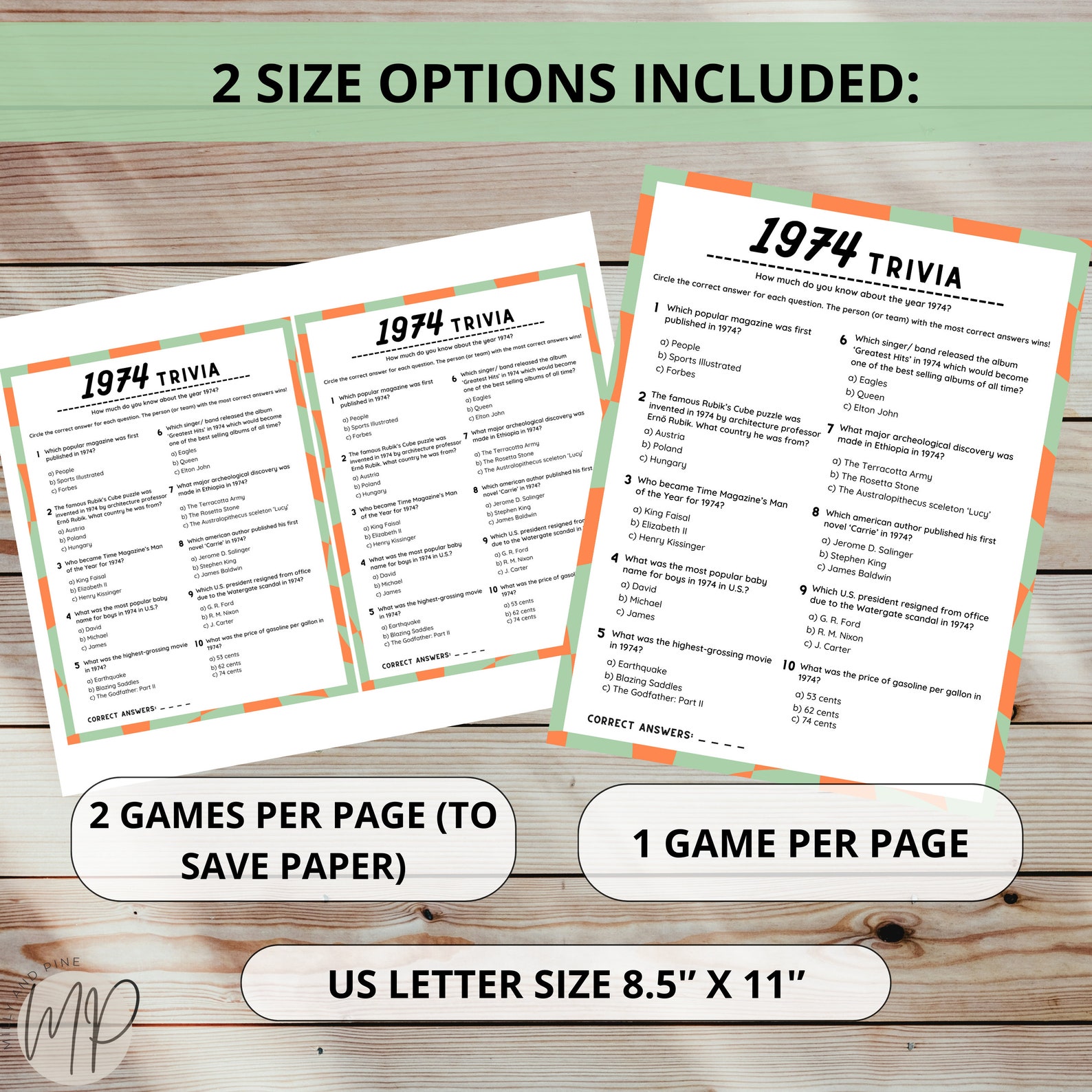 1974 Trivia Game 50th Birthday Born in 1974 Printable Games Adult ...