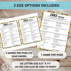 1965 Trivia Game 60th Birthday Born in 1965 Printable Games Adult ...