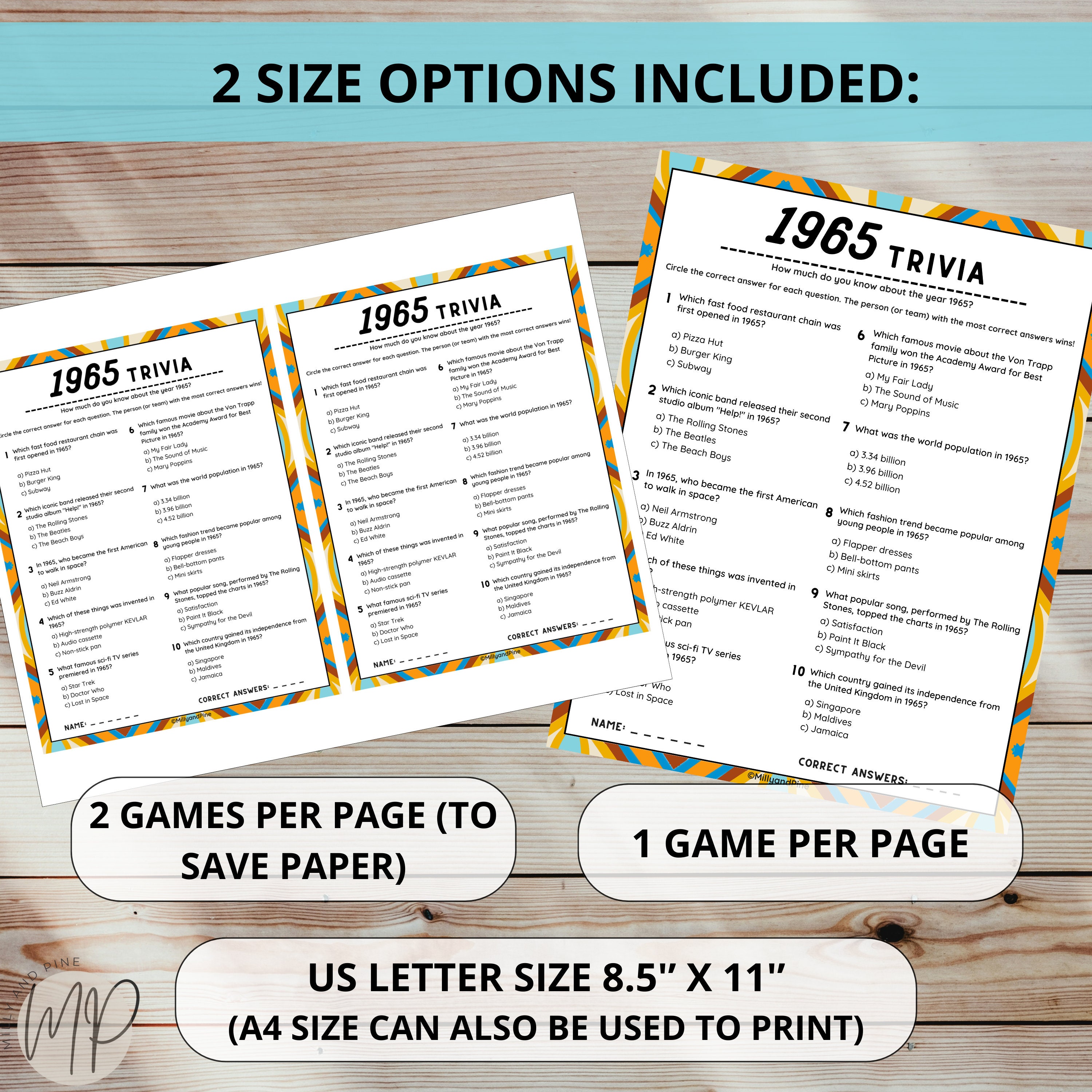 1965 Trivia Game 60th Birthday Born in 1965 Printable Games Adult ...