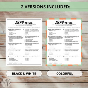 1974 Trivia Game 50th Birthday Born in 1974 Printable Games Adult ...