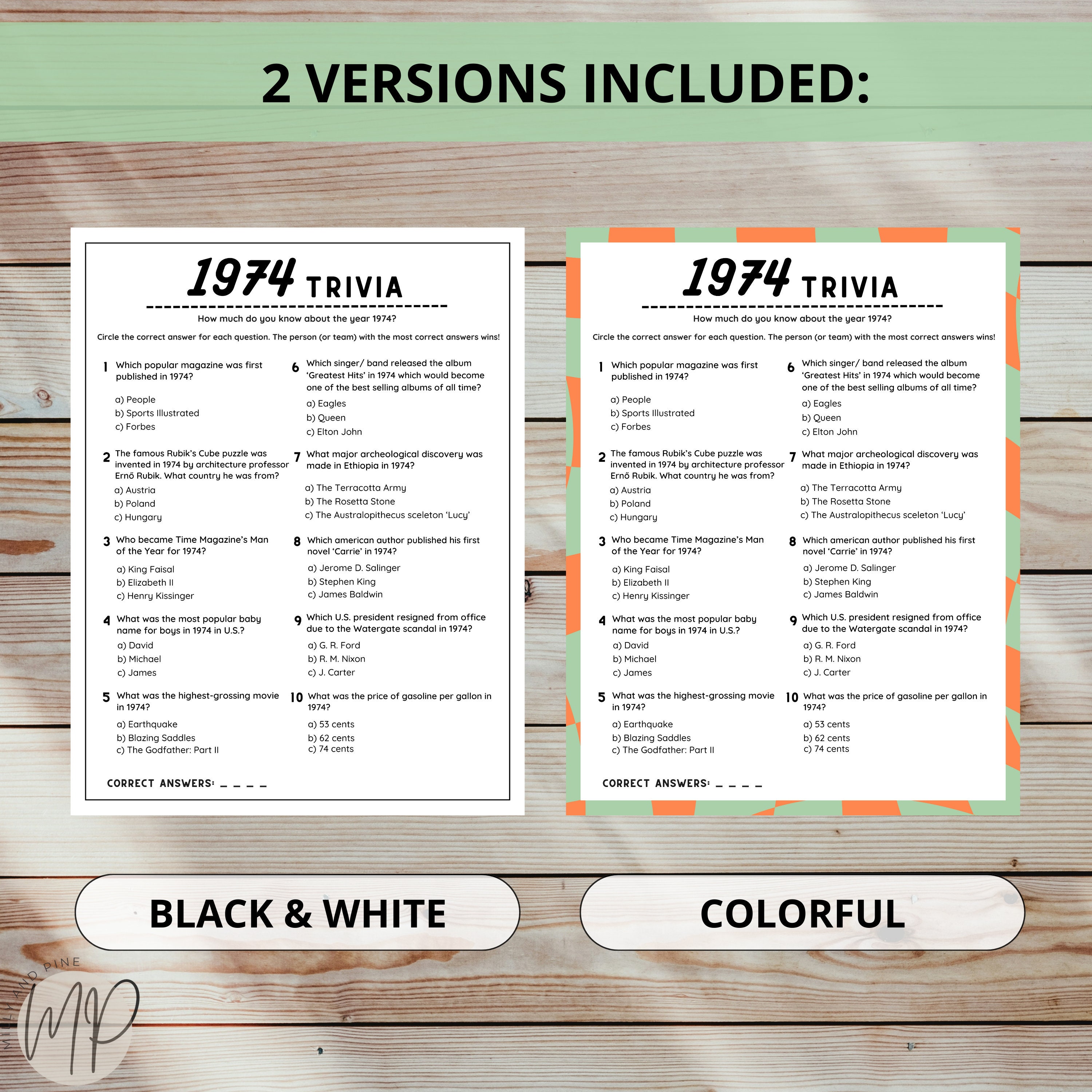 1974 Trivia Game 50th Birthday Born in 1974 Printable Games Adult ...