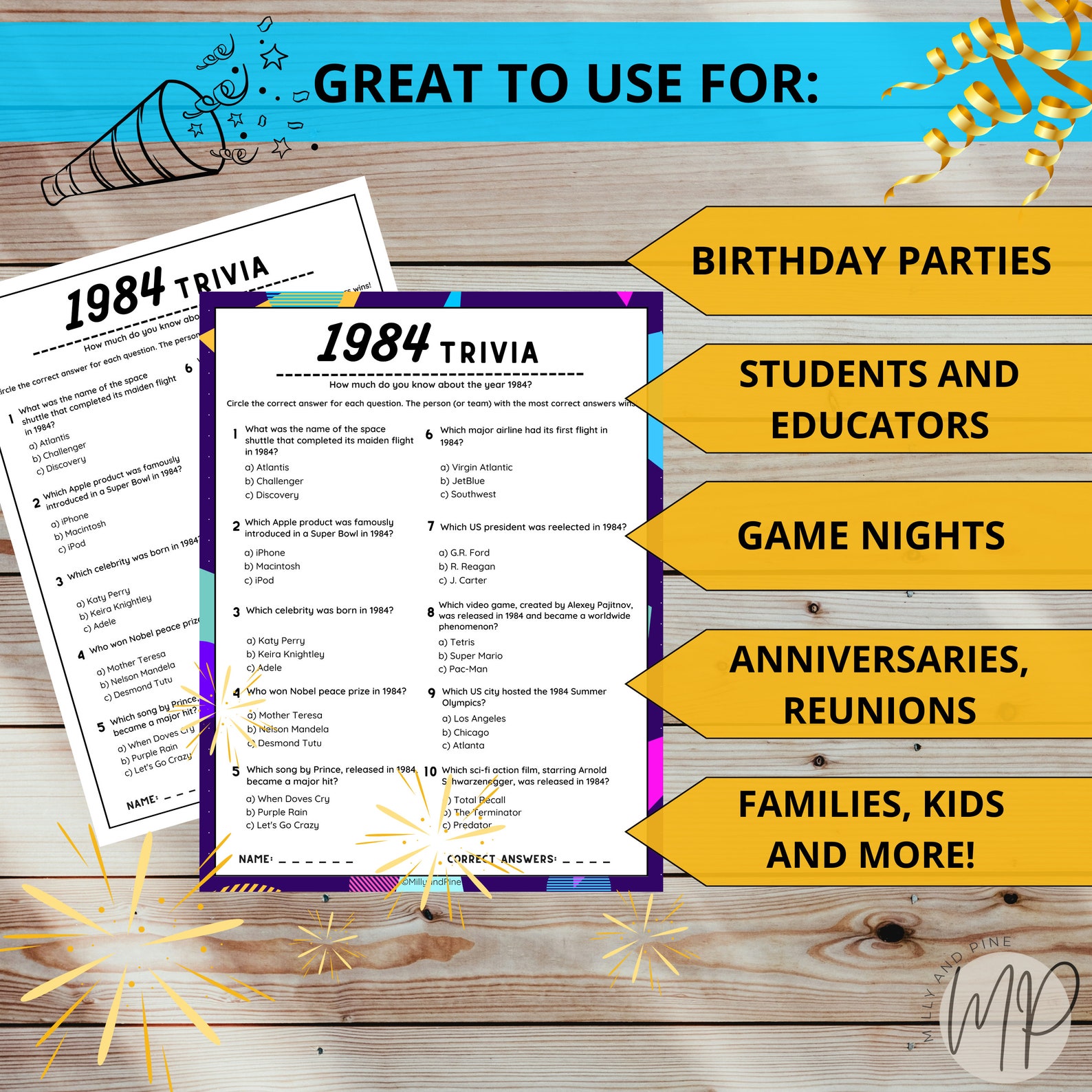 1984 Trivia Game 40th Birthday Born in 1984 Printable Games Adult ...