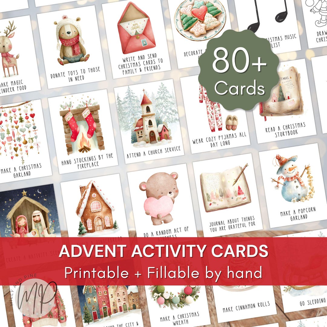 Advent Activity Cards for Kids Family Advent Calendar Fillers Christmas ...