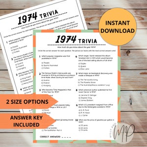 1974 Trivia Game 50th Birthday Born in 1974 Printable Games Adult ...