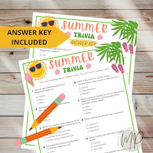 Summer Trivia Quiz Game Family Reunion Games Printable 10th Birthday ...