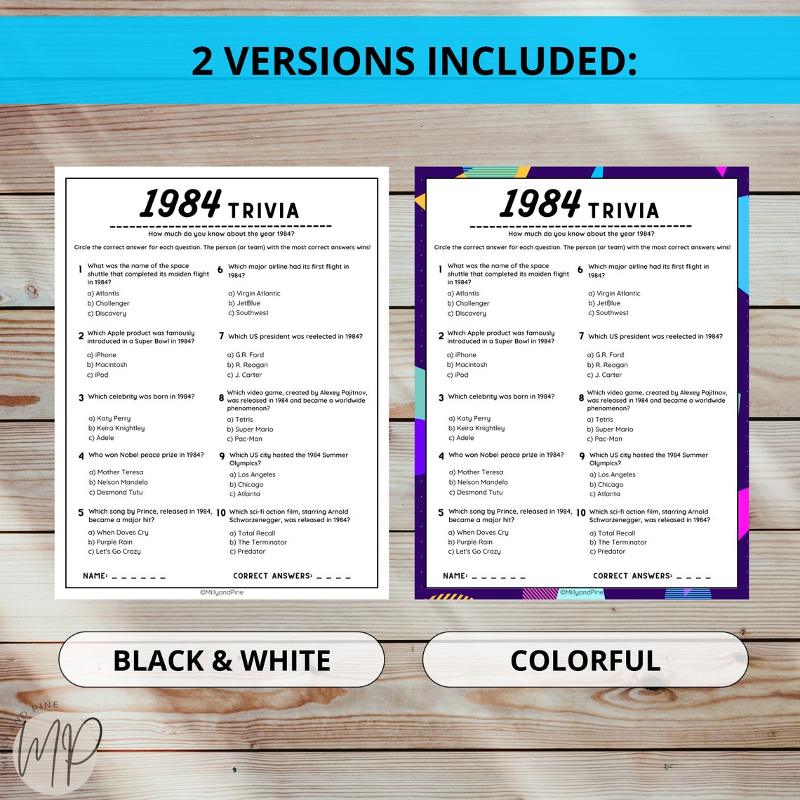 1984 Trivia Game 40th Birthday Born in 1984 Printable Games Adult ...