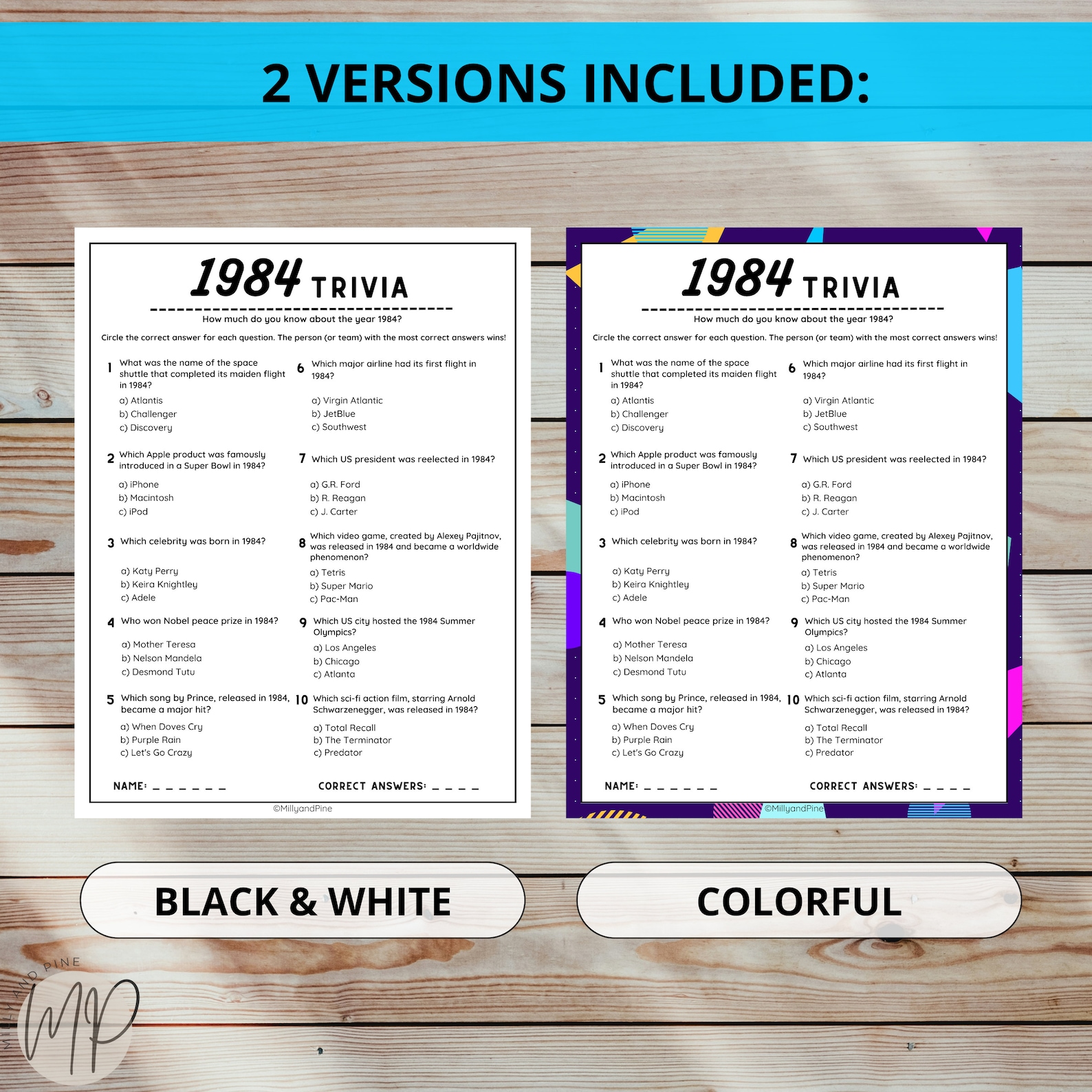 1984 Trivia Game 40th Birthday Born in 1984 Printable Games Adult ...