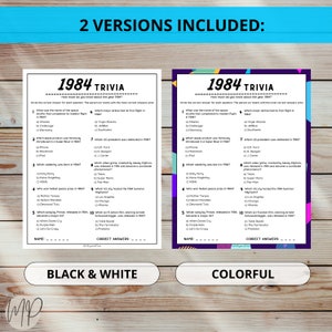1984 Trivia Game 40th Birthday Born in 1984 Printable Games Adult ...