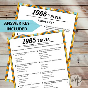 1965 Trivia Game 60th Birthday Born in 1965 Printable Games Adult ...