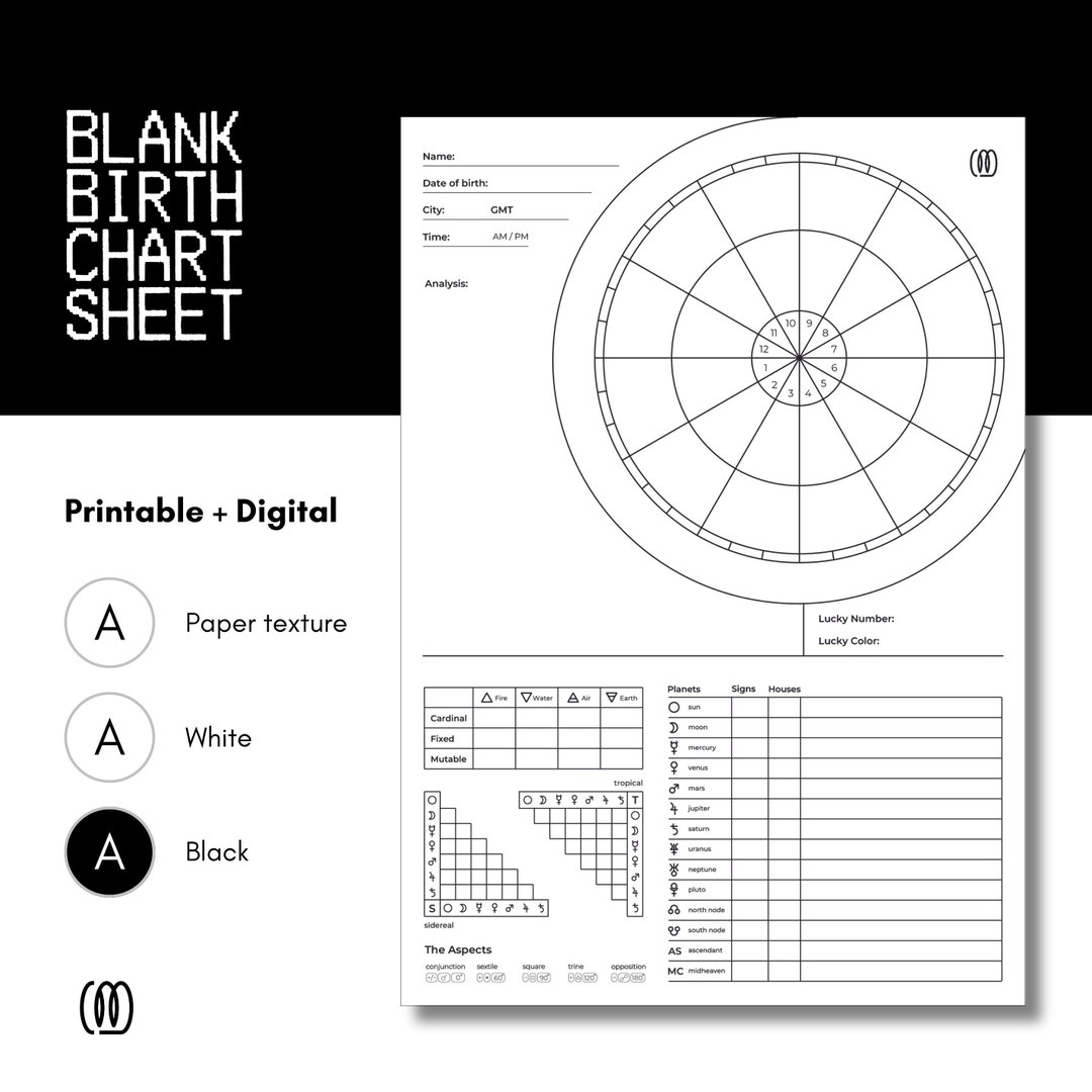 Printable / Digital Blank Birth Chart Sheet / Astrology Sheet - Etsy