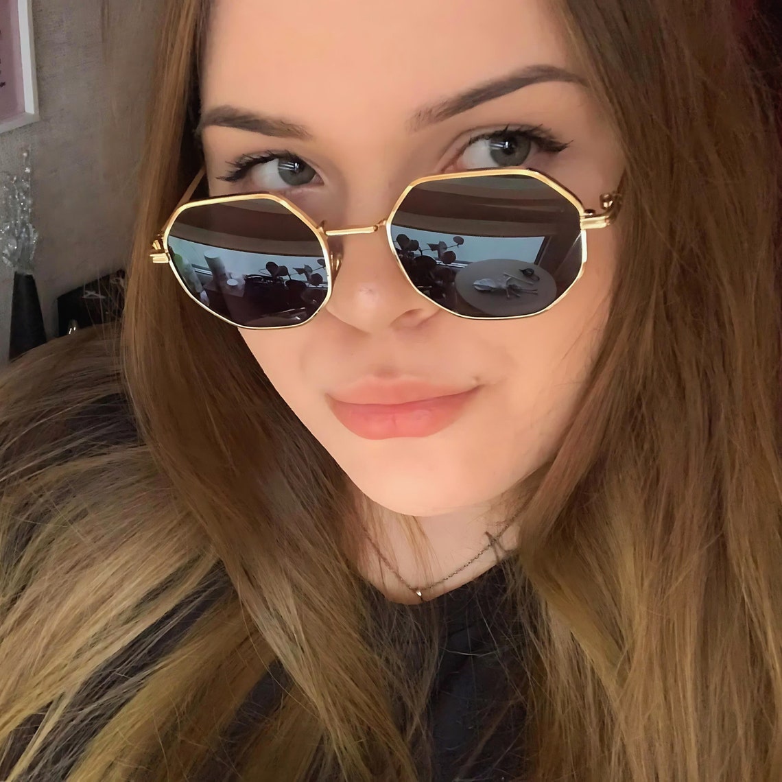 Retro Octagon Sunglasses Trendy Polygon Frames, Womens Metal Eyewear ...