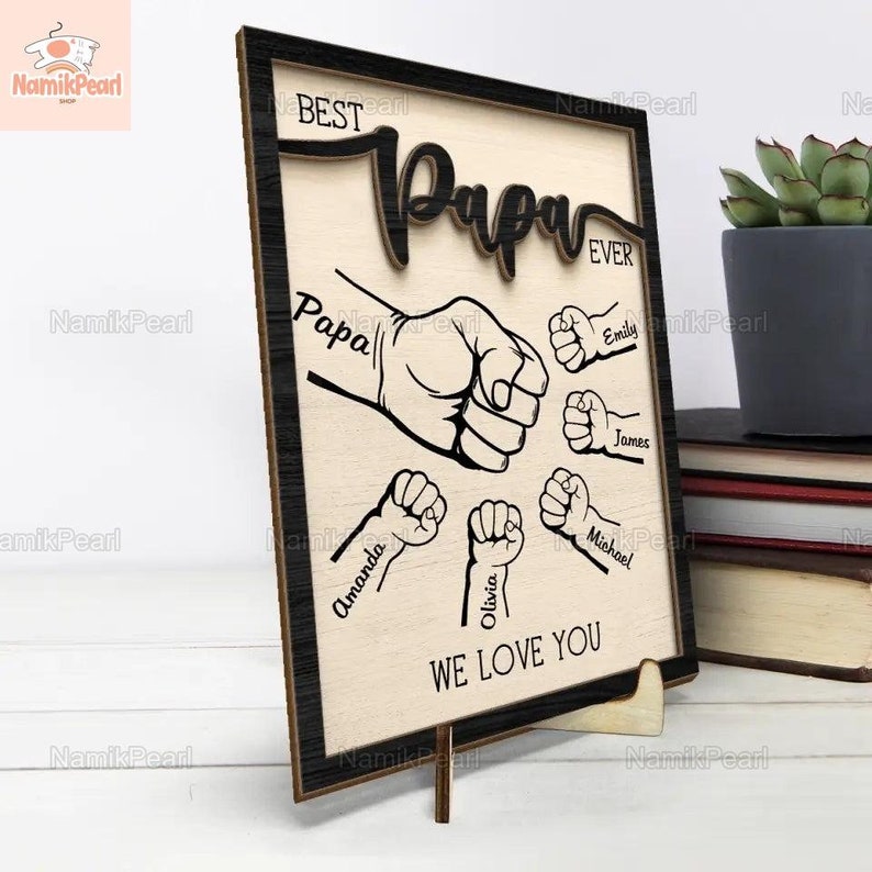 Personalized Dad Fist Bump Wooden Sign, Dad's Team Sign, Best Dad Ever ...