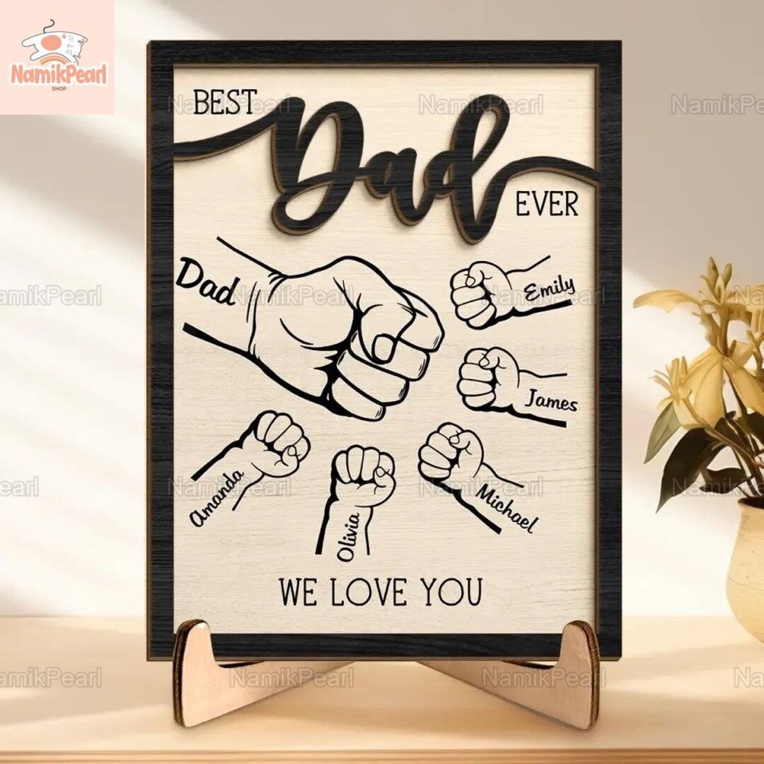 Personalized Dad Fist Bump Wooden Sign, Dad's Team Sign, Best Dad Ever ...