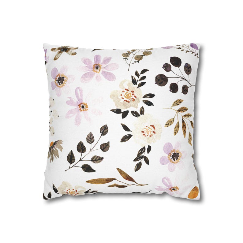 Neutral Floral Pillowcase, Pastel Flower Cushion, Watercolor Throw ...