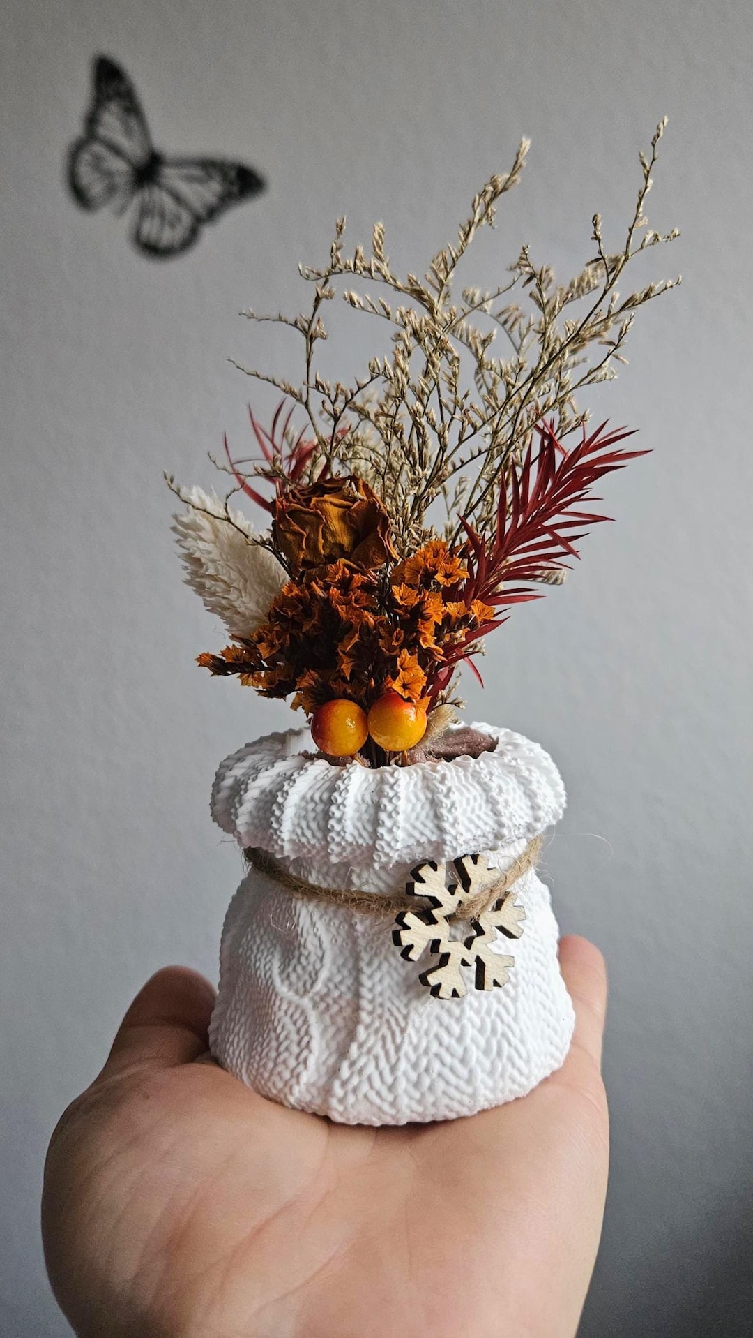 Plaster Figure of a Knitted Sack With Dried Flowers | Handmade Unique ...
