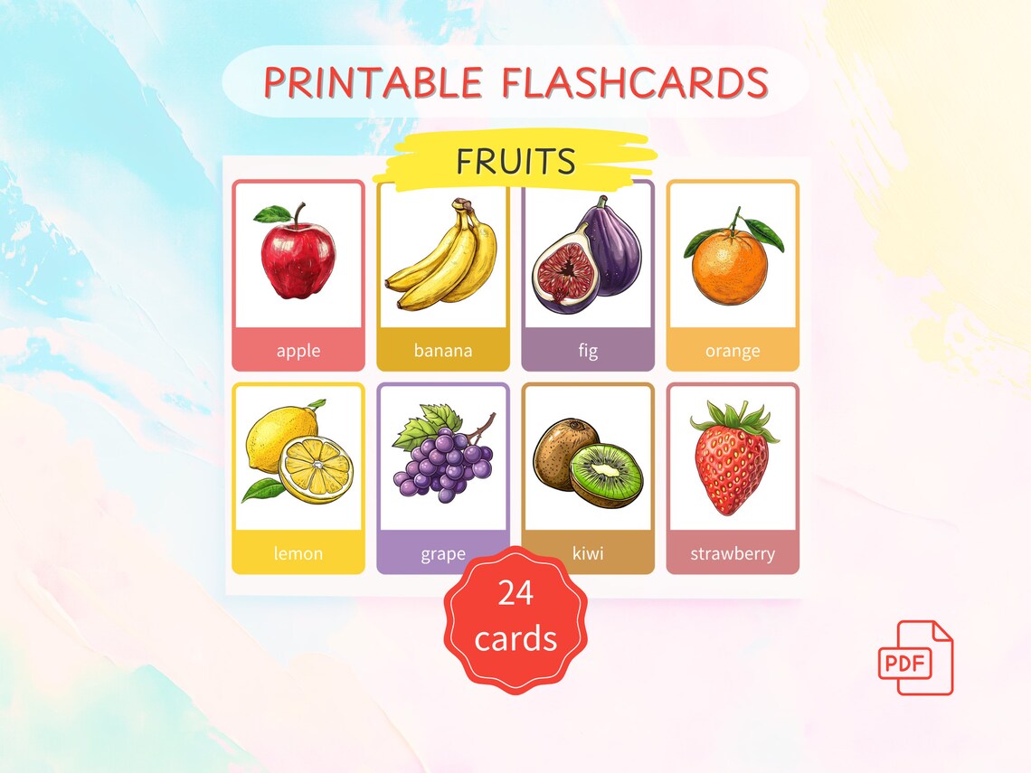 Printable Flashcards: Fruit Vocabulary for Kids Montessori Flashcards ...