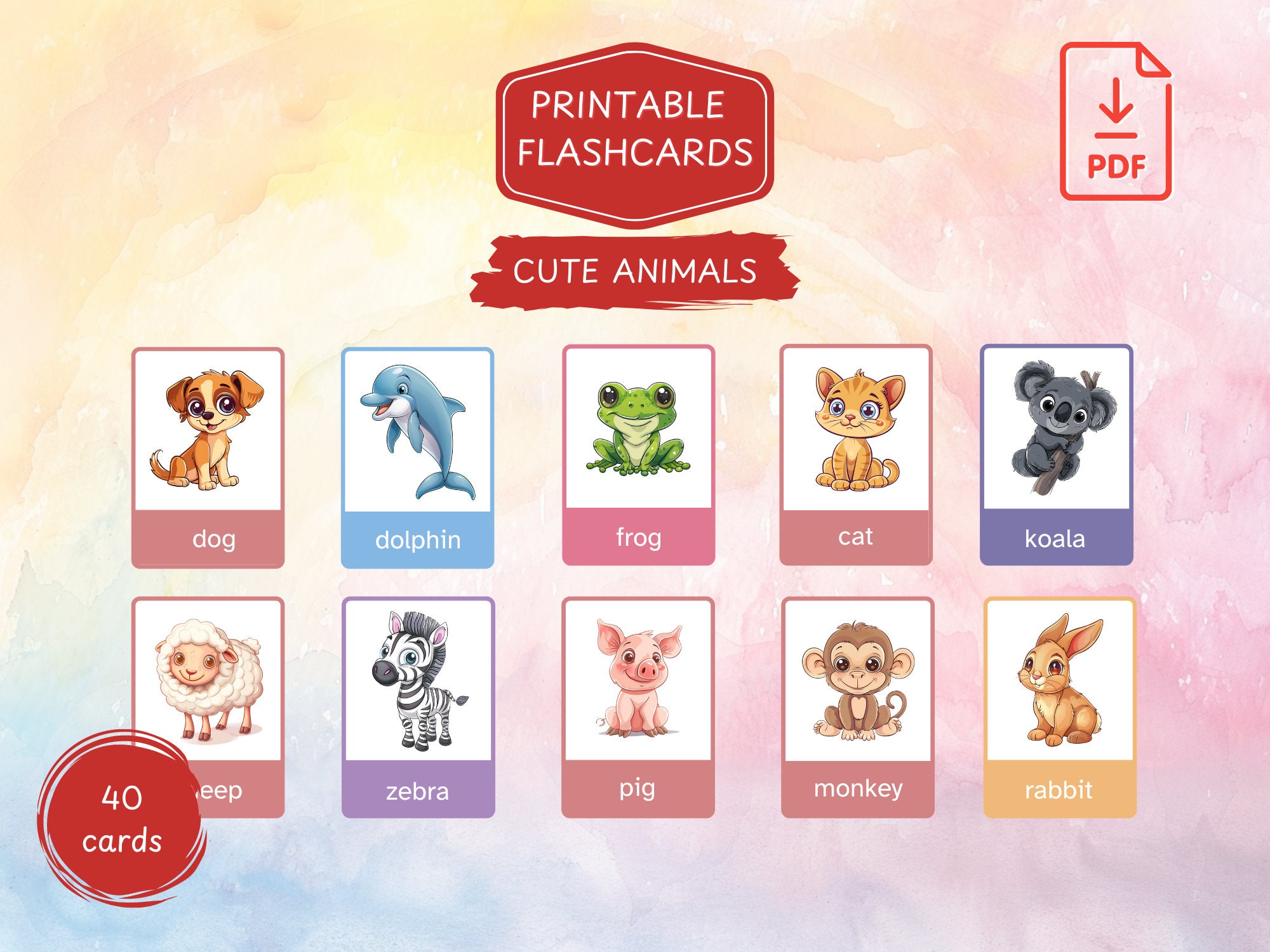 Flashcards: Cute Animals printable Flashcards PDF File - Etsy