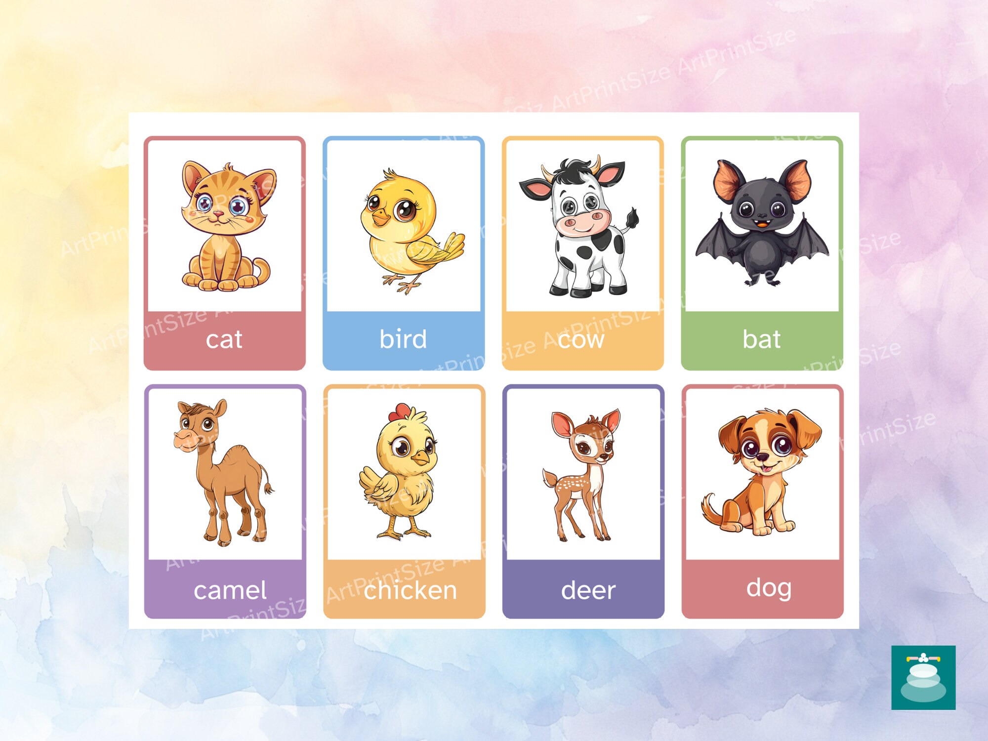 Flashcards: Cute Animals printable Flashcards PDF File - Etsy
