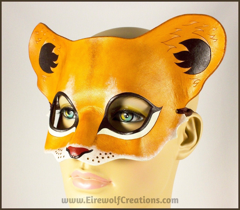 Lion Cub Mask, Handmade Leather Young Lion Wild Cat Mask for Halloween ...