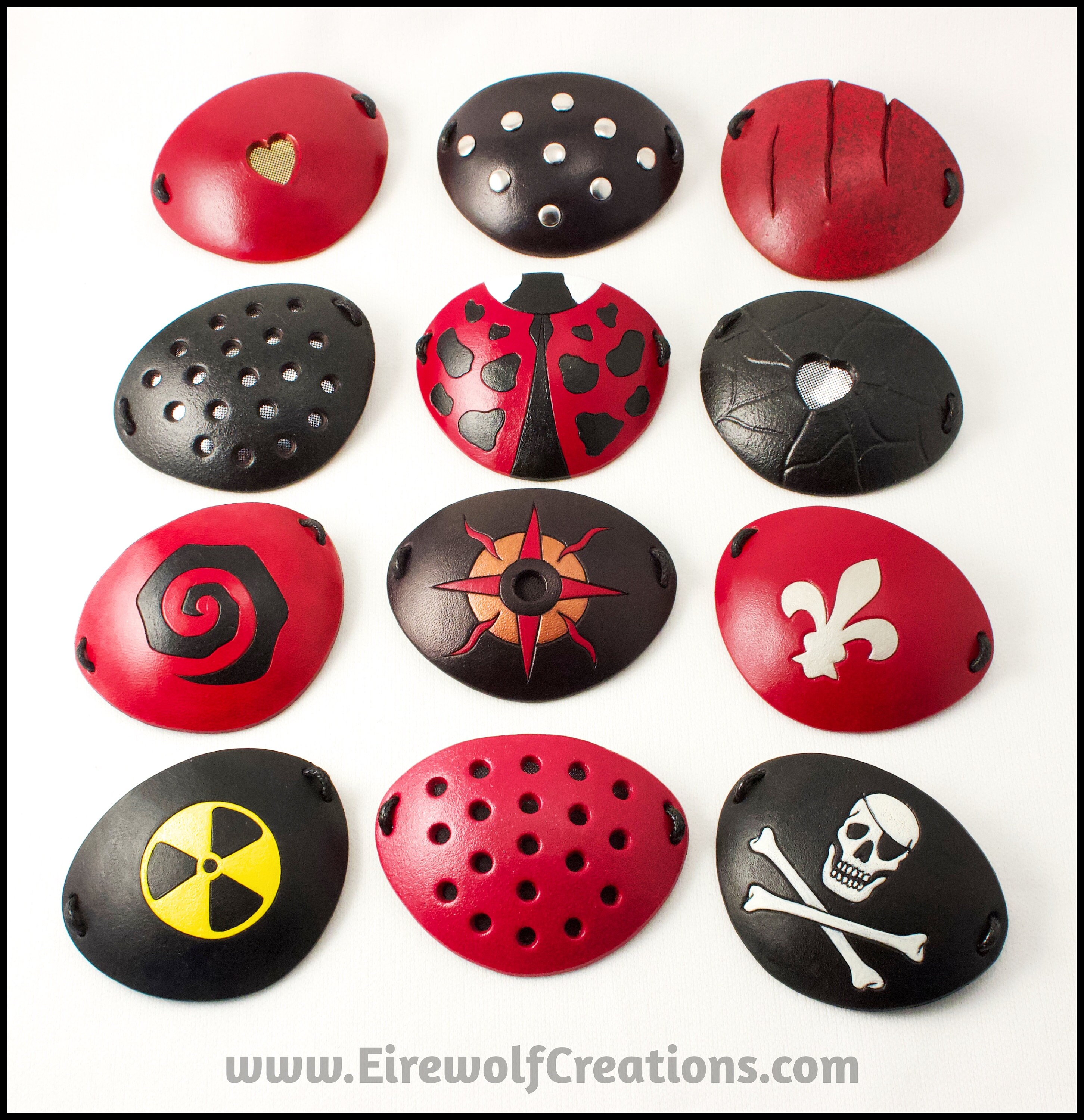 See-through Playing Card Eye Patches, Red Leather Heart, Diamond, Club ...