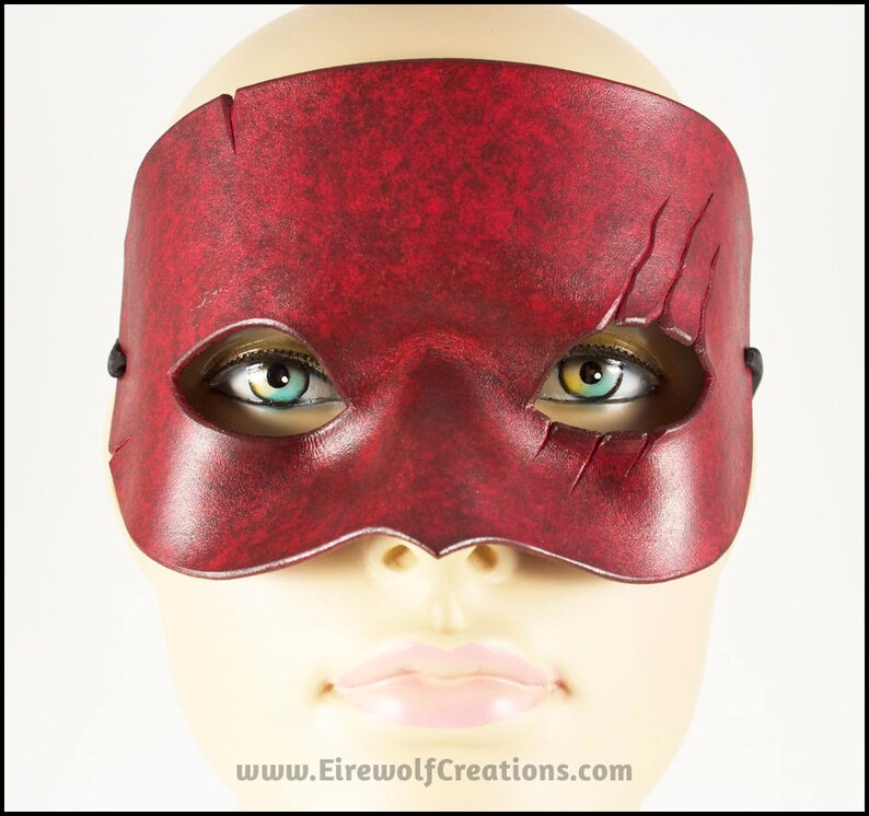 Scarred Red Leather Half-mask Handmade Halloween Masquerade Costume - Etsy