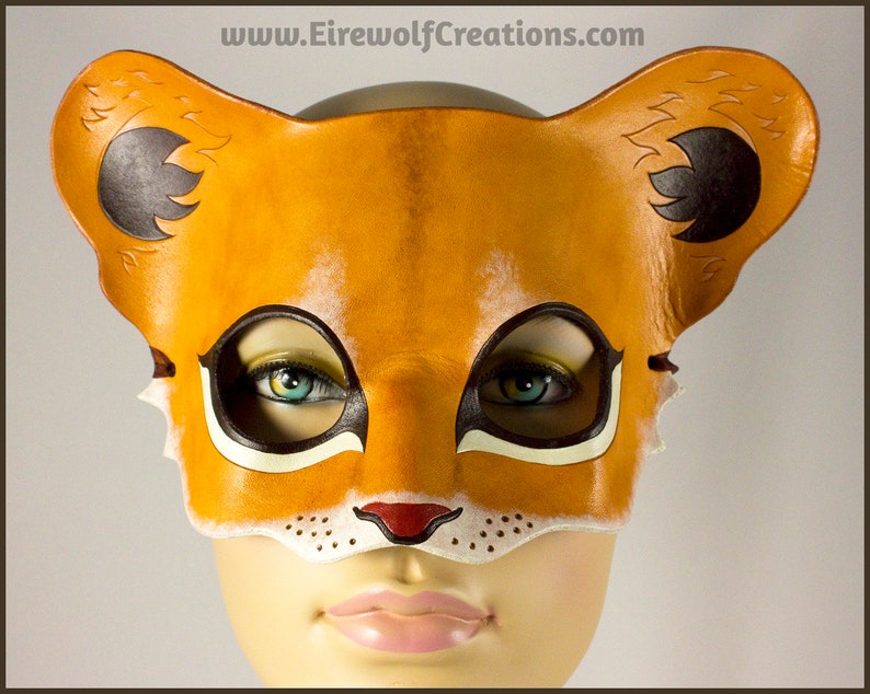 Lion Cub Mask, Handmade Leather Young Lion Wild Cat Mask for Halloween ...