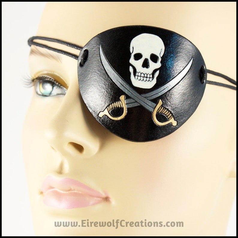 Skull and Swords Pirate Eye Patch Jolly Roger Handmade Leather ...