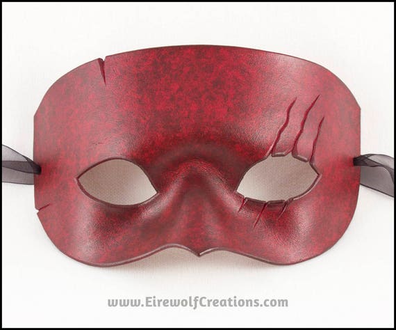 Scarred Red Leather Half-mask Handmade Halloween Masquerade - Etsy