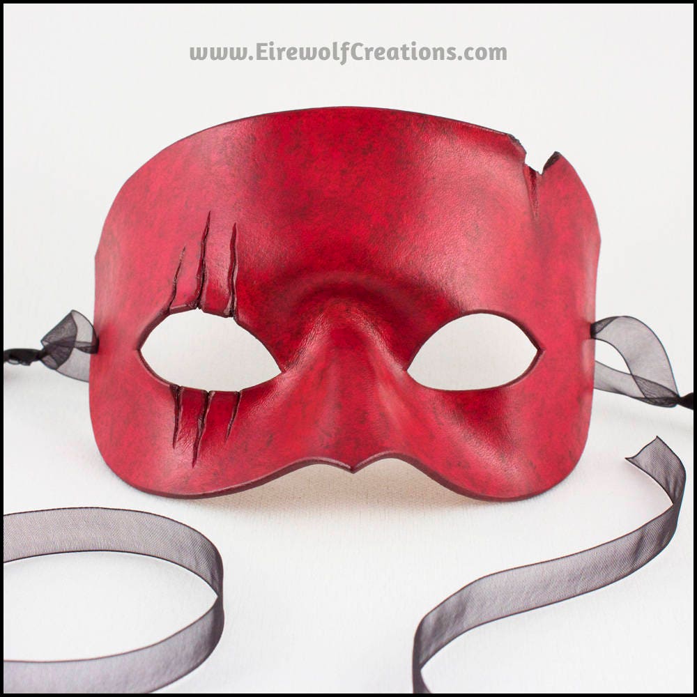 Scarred Red Leather Half-mask Handmade Halloween Masquerade - Etsy
