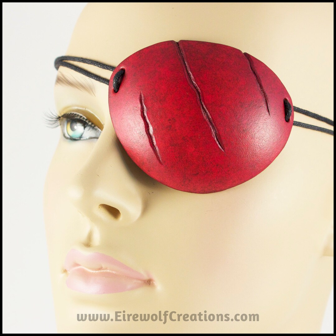 Scarred Red Leather Pirate Eye Patch Costume Handmade Masquerade ...