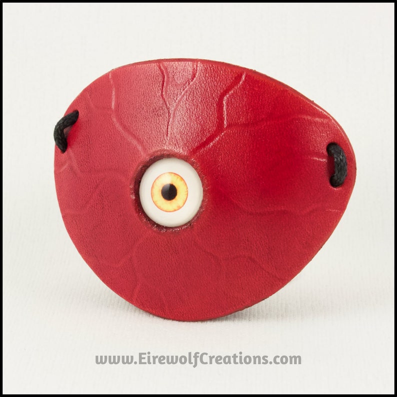 Creepy Yellow Eyeball Pirate Eye Patch Red Leather Masquerade Costume ...