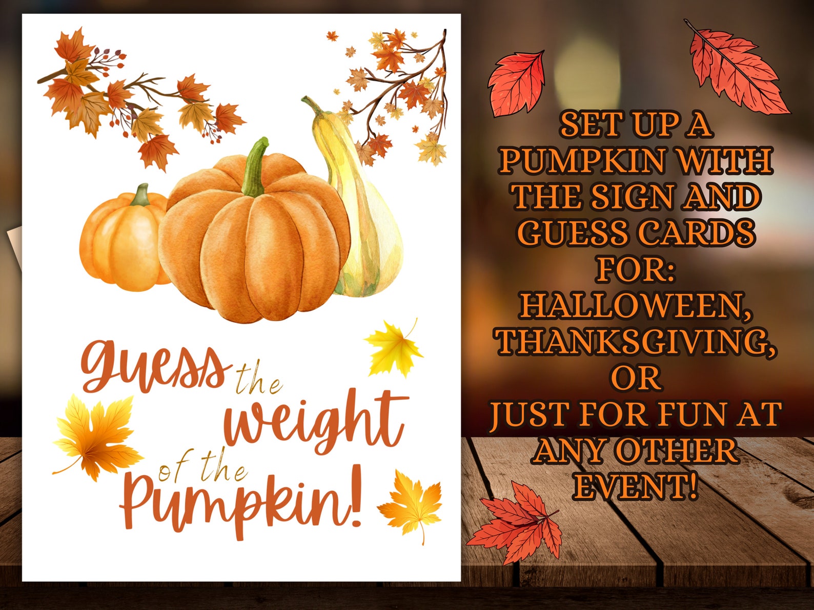 Guess the Pumpkin Weight Game: Fall Festival Party (printable) - Etsy