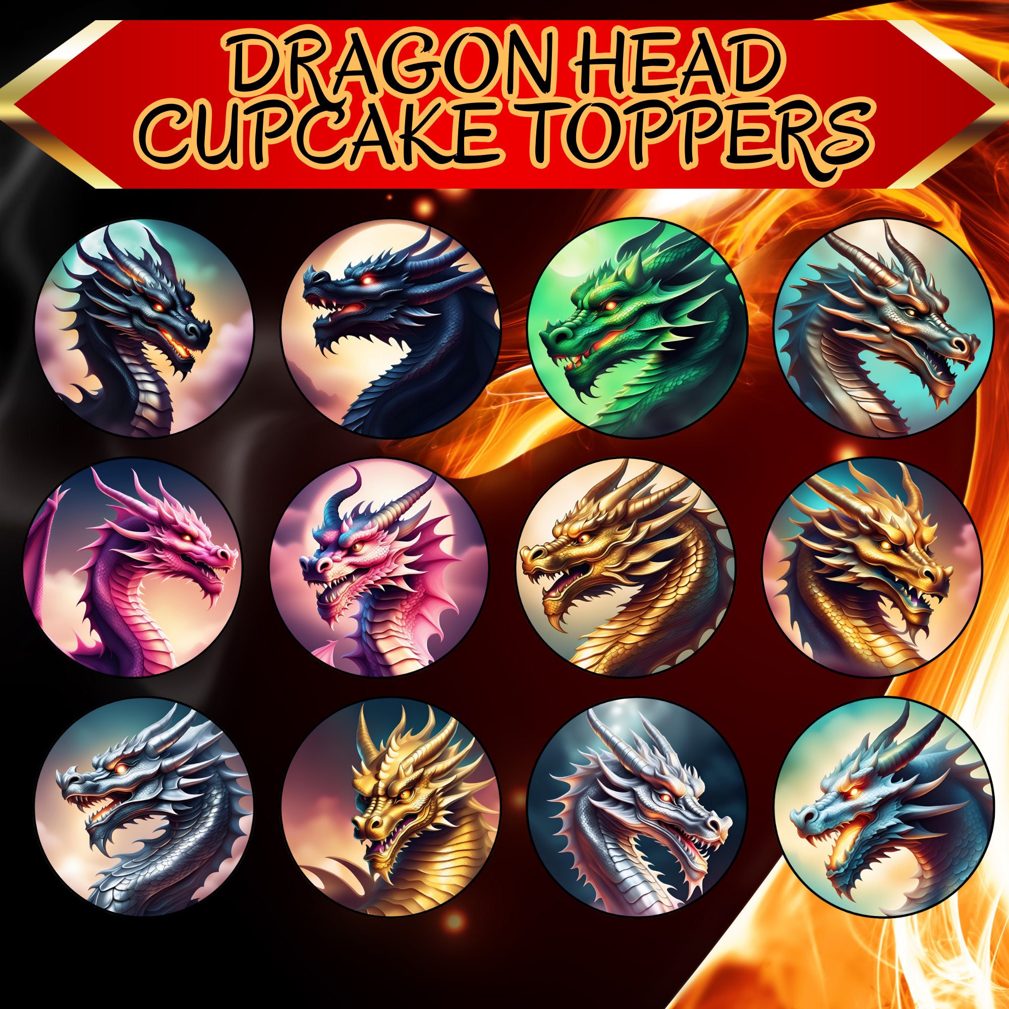 Dragon Head Cupcake Toppers - 30 Pngs, 2 X 2 IN Circles - D&D / Dnd ...