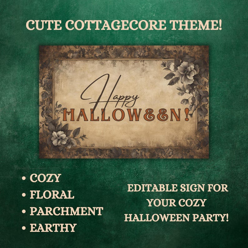 Happy Halloween Welcome Sign Printable, Dark Cottagecore, Editable ...