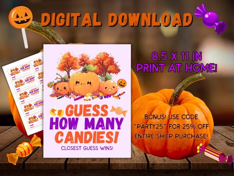 Halloween Party Game Printables: Guess Candies & Pumpkin Weight ...