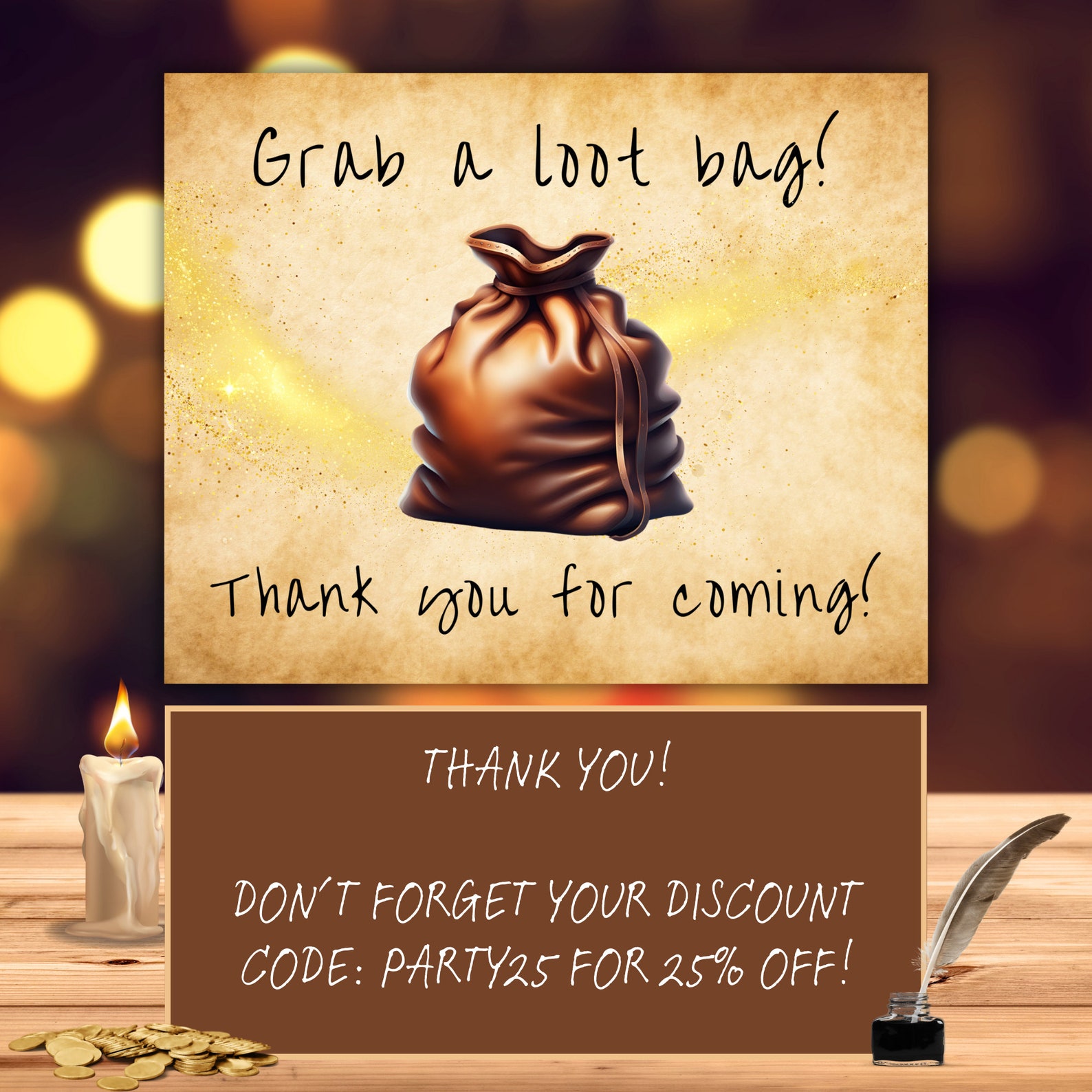 Medieval RPG Party Sign: Grab a Loot Bag, Thank You (printable PDF) - Etsy