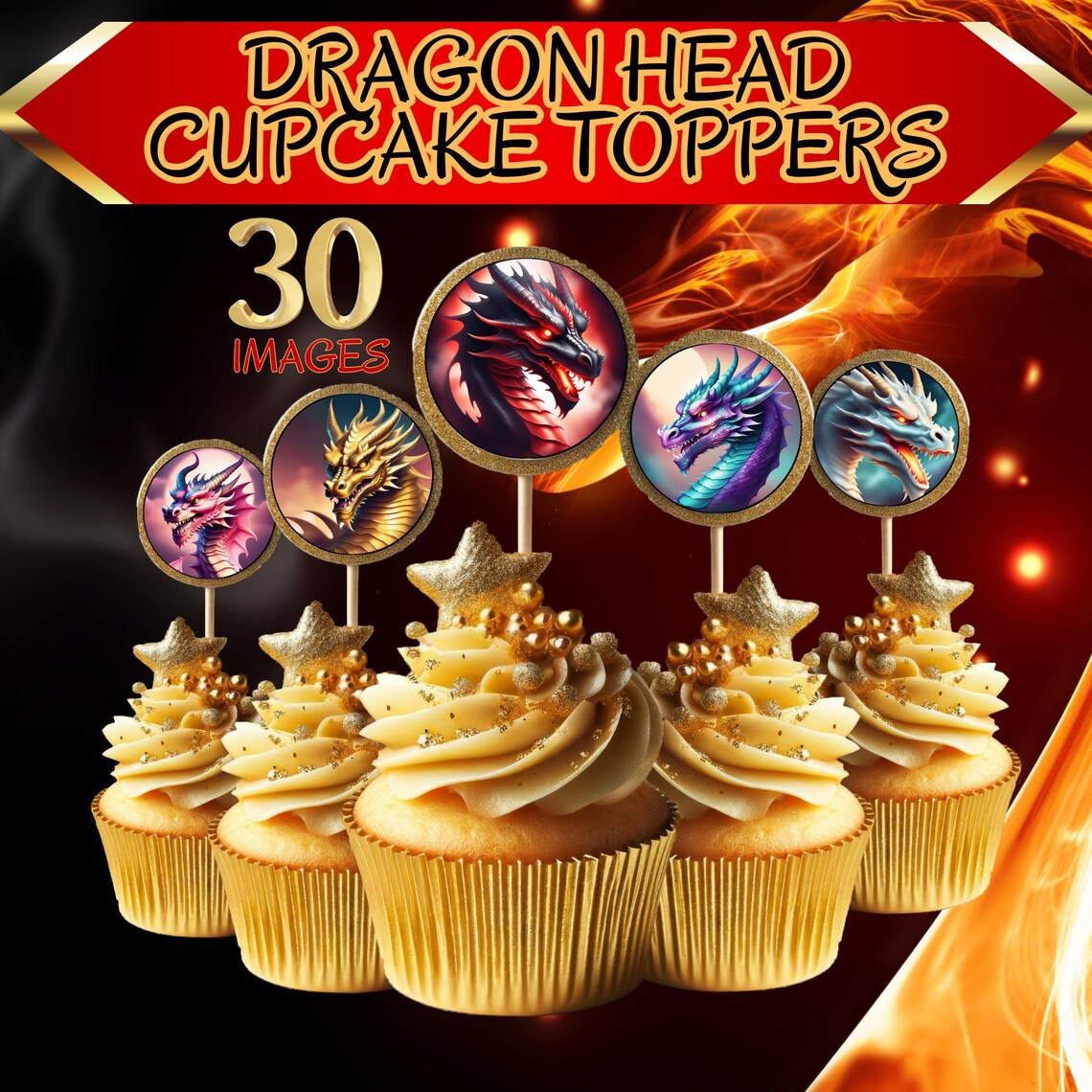 Dragon Head Cupcake Toppers: RPG or TTRPG Fantasy Party Decorations ...