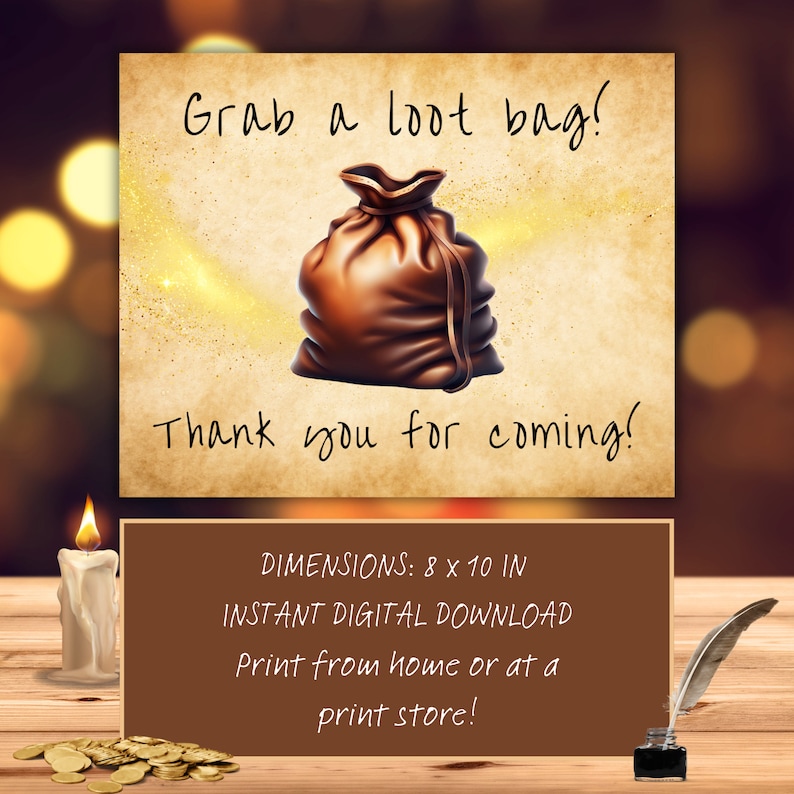 Medieval RPG Party Sign: Grab a Loot Bag, Thank You (printable PDF) - Etsy