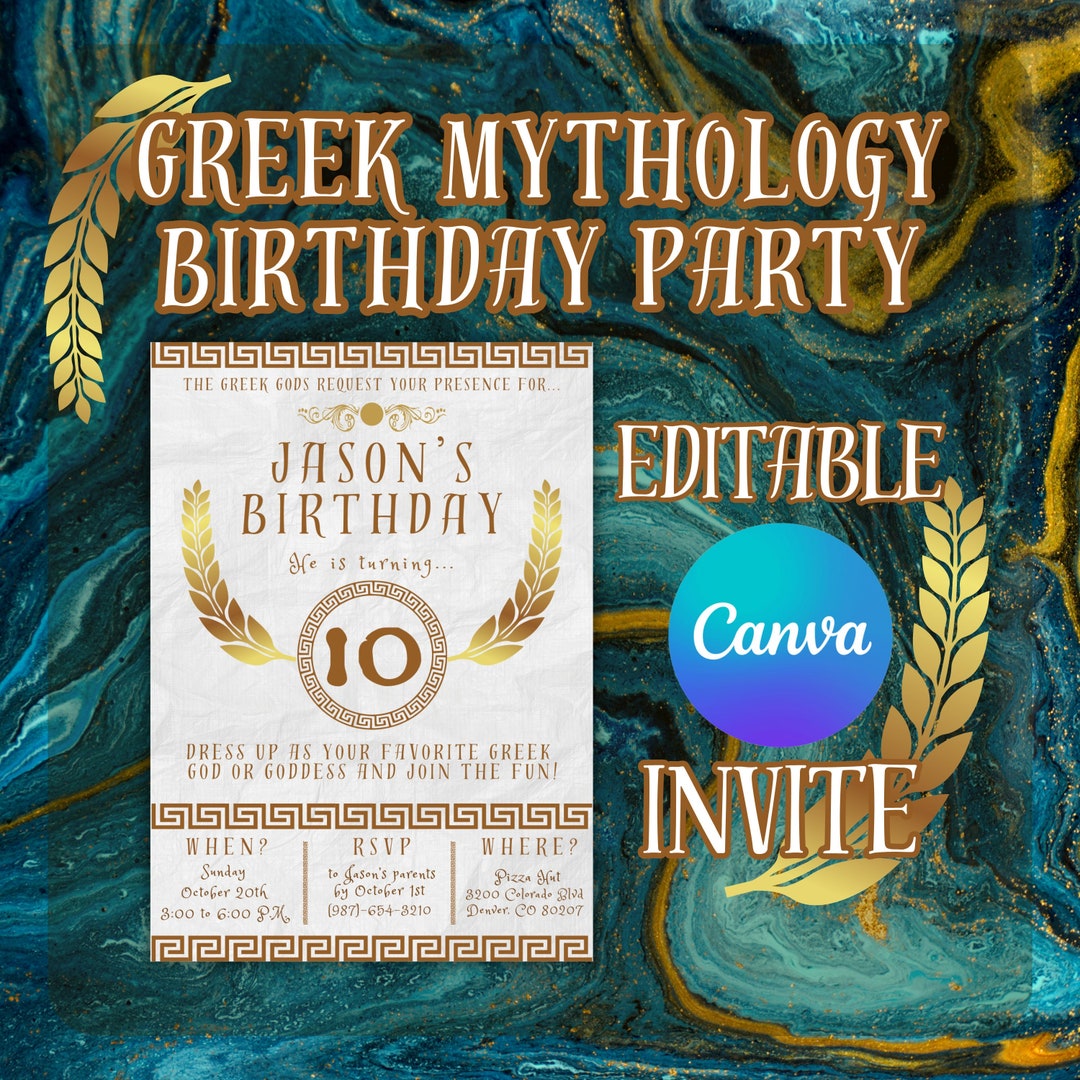 Greek Mythology Birthday Invite, Editable Canva Template, Printable ...