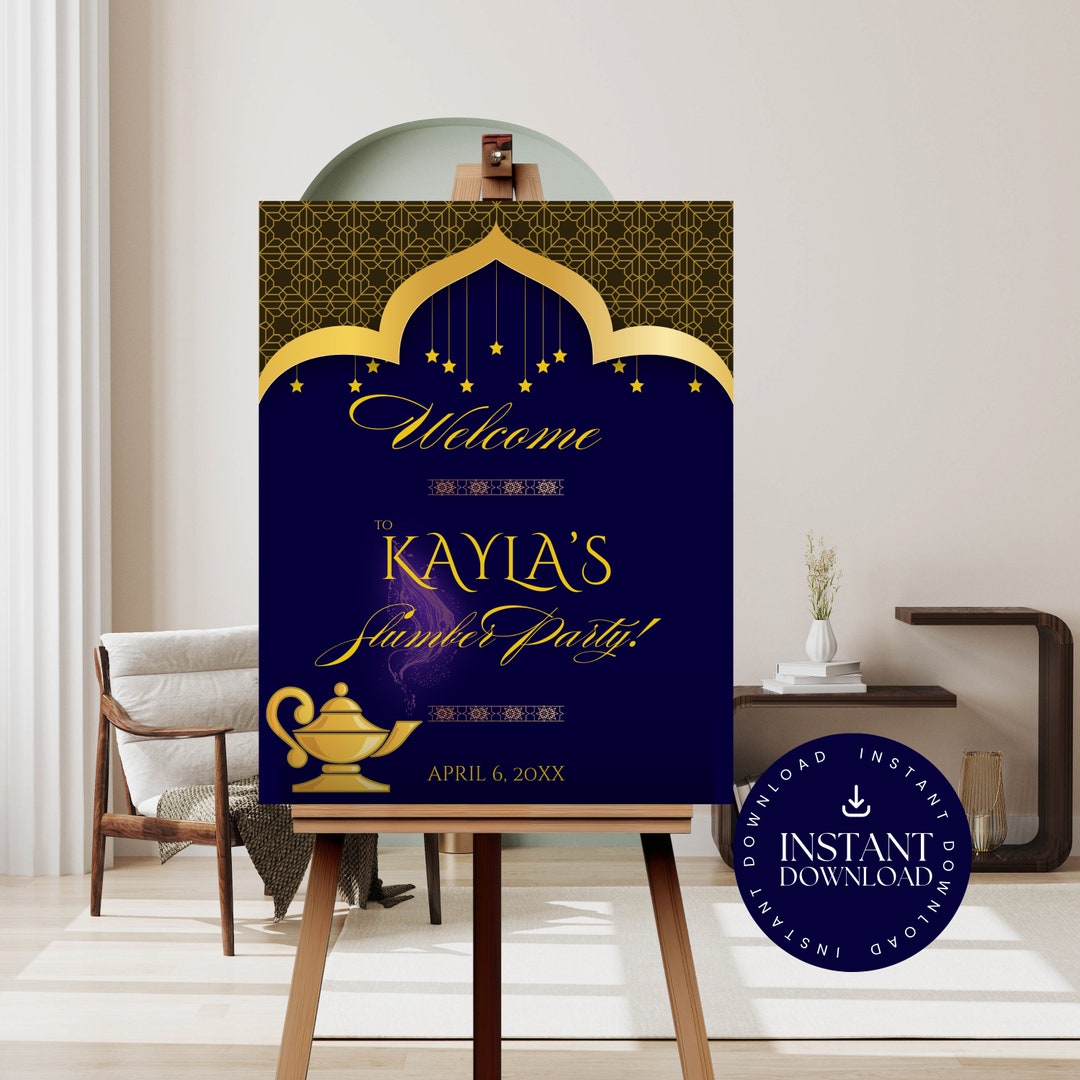 Arabian Nights Slumber Party Welcome Sign, Elegant Script Invite ...