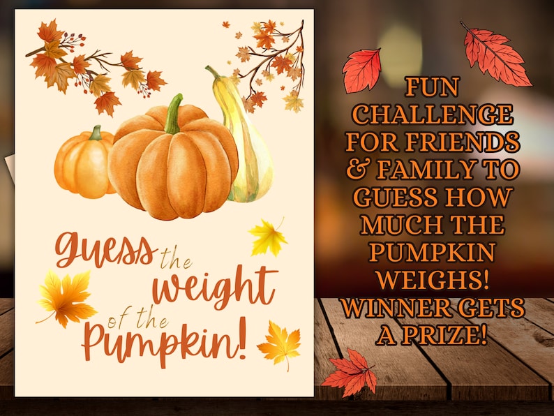 Guess the Pumpkin Weight Game: Fall Festival Party (printable) - Etsy