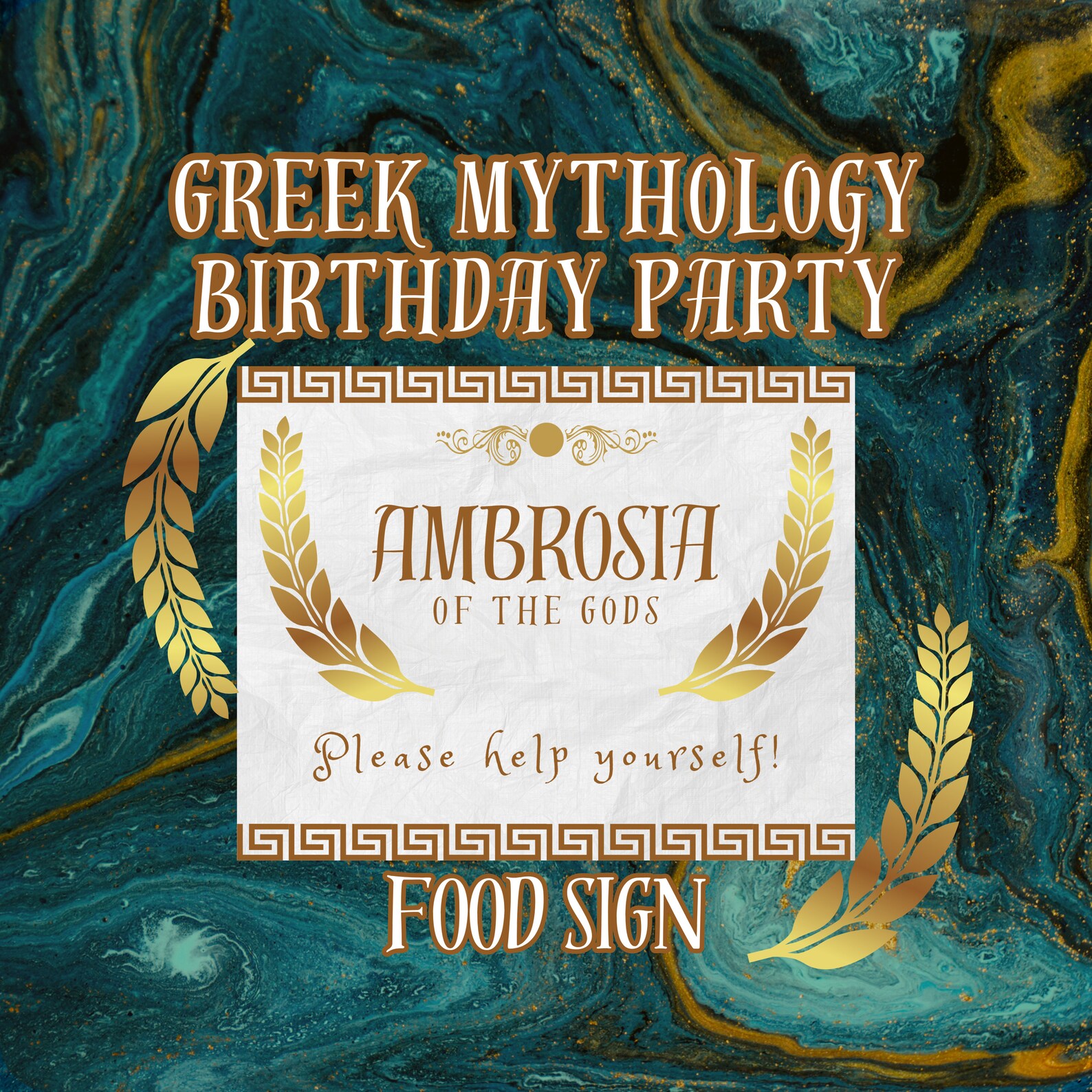 Greek Mythology Birthday Food Sign, Editable Canva Template, Snacks and ...