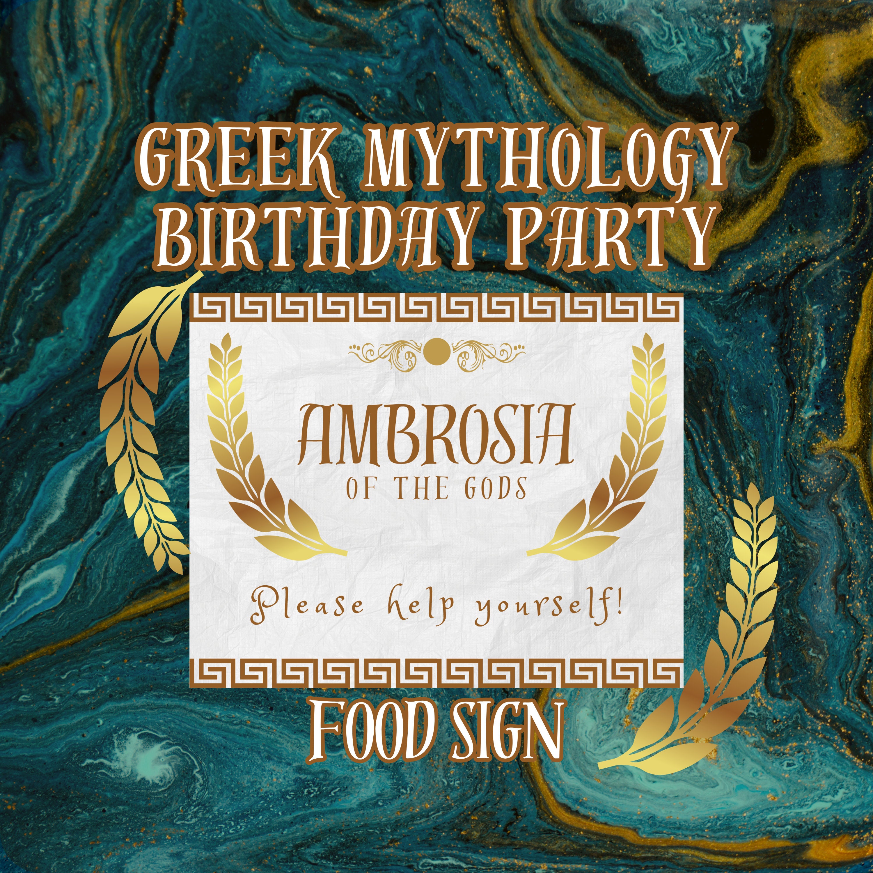 Greek Mythology Birthday Food Sign, Editable Canva Template, Snacks and ...
