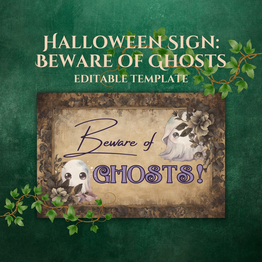 Beware of Ghosts Sign for Halloween Party, Dark Cute Cottagecore ...