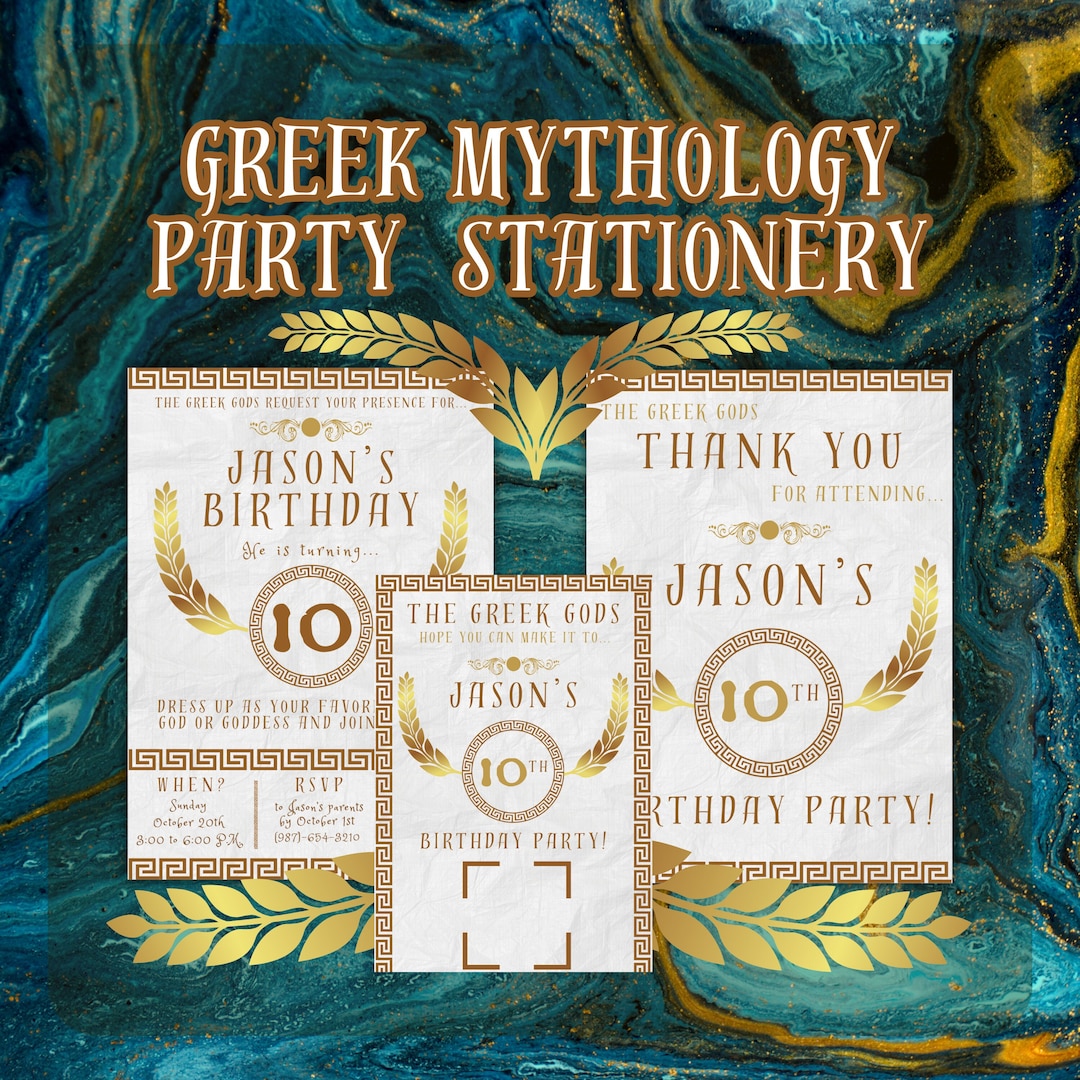 Greek Mythology Birthday Invitation, Thank You Card, RSVP With QR Code ...